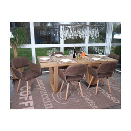 6er-Set Esszimmerstuhl MCW-A50 II, Stuhl K&uuml;chenstuhl, Retro 50er Jahre Design ~ Textil, vintage braun, helle Beine