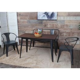Esszimmer-Set MCW-H10, 2xEsszimmerstuhl Sitzbank Esszimmertisch Kunstleder Ulme Holz MVG Industrial Gastronomie ~ grau