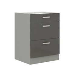 K&uuml;chen-Preisbombe K&uuml;chen Unterschrank 60 cm Grau Hochglanz Vollauszug Soft-Close K&uuml;che Grey Bianca