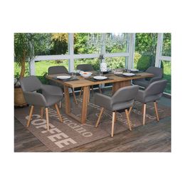 6er-Set Esszimmerstuhl MCW-A50 II, Stuhl K&uuml;chenstuhl, Retro 50er Jahre Design ~ Kunstleder, taupe-grau, helle Beine