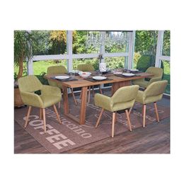 6er-Set Esszimmerstuhl MCW-A50 II, Stuhl K&uuml;chenstuhl, Retro 50er Jahre Design ~ Textil, hellgr&uuml;n, helle Beine