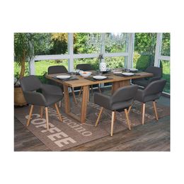 6er-Set Esszimmerstuhl MCW-A50 II, Stuhl K&uuml;chenstuhl, Retro 50er Jahre Design ~ Kunstleder, grau, helle Beine