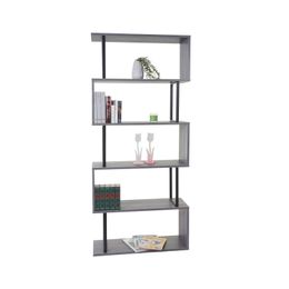 B&uuml;cherregal MCW-A27, Standregal Wohnregal, 183x80cm 3D-Struktur 5 Ebenen ~ grau, Metall schwarz