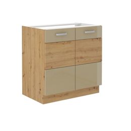 K&uuml;chen-Preisbombe Sp&uuml;lenschrank 80 Eiche Artisan + Cappuccino Hochglanz K&uuml;chenzeile K&uuml;chenblock