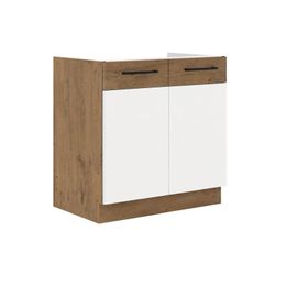 K&uuml;chen-Preisbombe Vigo Sp&uuml;lenschrank 80 cm Eiche Lancelot Wei&szlig; Hochglanz K&uuml;chenzeile K&uuml;chenblock