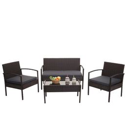 Poly-Rattan Garnitur MCW-F56, Balkon-/Garten-/Lounge-Set Sitzgruppe ~ braun, Kissen dunkelgrau