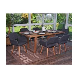 6er-Set Esszimmerstuhl MCW-A50 II, Stuhl K&uuml;chenstuhl, Retro 50er Jahre Design ~ Textil, grau, helle Beine