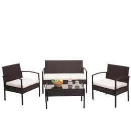 Poly-Rattan Garnitur MCW-F56, Balkon-/Garten-/Lounge-Set Sitzgruppe ~ braun, Kissen creme