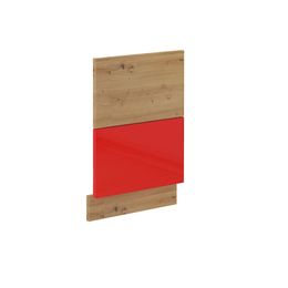 K&uuml;chen-Preisbombe Frontblende f&uuml;r integrierten Geschirrsp&uuml;ler 45 cm Eiche Artisan + Rot Hochglanz