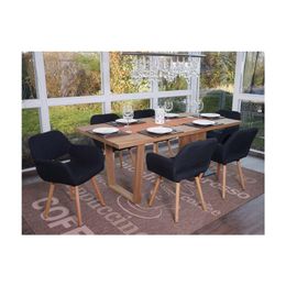 6er-Set Esszimmerstuhl MCW-A50 II, Stuhl K&uuml;chenstuhl, Retro 50er Jahre Design ~ Textil, schwarz-grau, helle Beine