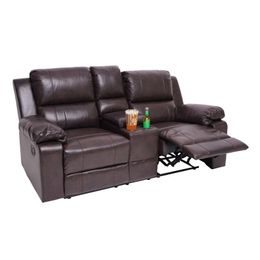 2er Kinosessel MCW-H29, Relaxsessel Fernsehsessel Zweisitzer Sofa, Getr&auml;nkehalter Soft Touch Kunstleder MVG ~ braun