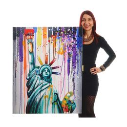 MCW Wandbild Freiheitsstatue, 100% handgemaltes &Ouml;lgem&auml;lde 3D-Bild Gem&auml;lde XL, 100x80cm