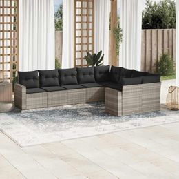 vidaXL 9-tlg. Garten-Sofagarnitur mit Kissen Hellgrau Poly Rattan