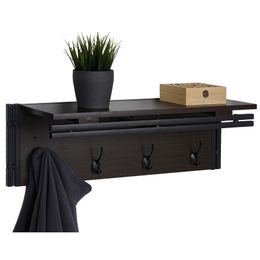 Wandgarderobe MCW-A27, Garderobe Regal, 4 Haken 24x75x24cm 3D-Struktur ~ dunkelbraun