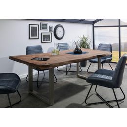 Baumtisch Sheesham 220x100x77 grau gebeizt / U-Beine silber matt FREEFORM 5