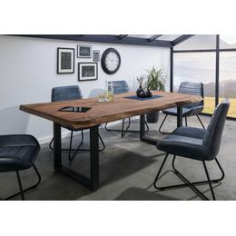 Baumtisch Sheesham 220x100x77 grau gebeizt / U-Beine anthrazit matt FREEFORM 5