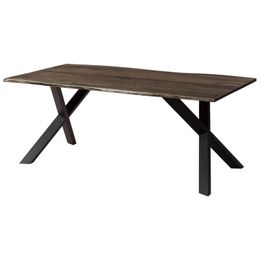 Baumtisch Akazie 220x100x75 grau lackiert / ausgestellte X-Beine anthrazit matt FREEFORM 3