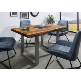 Baumtisch Sheesham 140x90x77 natur sandgestrahlt /U-Beine silber matt FREEFORM 5