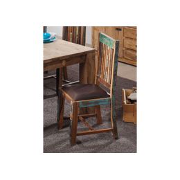Stuhl Echtleder Altholz 45x45x100 mehrfarbig lackiert NATURE OF SPIRIT #56 - 2er Set
