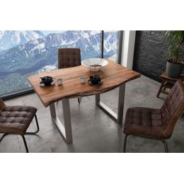 Baumtisch Akazie 140x90x77 natur lackiert / U-Beine silber matt FREEFORM 5