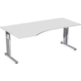 Schreibtisch ALICANTE, Freiform, Ansatz links, B 1800 x T 1000/800 x H 680-820 mm, lichtgrau