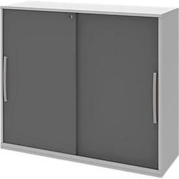 Schiebetür-Anbauschrank BARI, 4 Böden, Schloss, Mitteltrennwand, B 1200 x T 430 x H 1117 mm, hellgrau/anthrazit