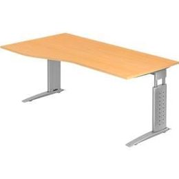 Freiformtisch TARVIS, B 1800 x T 800/1000 x H 680-860 mm, Gestell silber, Buche-Dekor