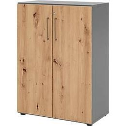 Schränke Breno, 3 OH, abschließbar, 28 kg je Boden, B 800 x T 420 x H 1100 mm, graphit/Asteiche