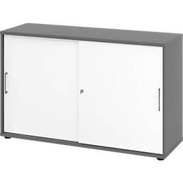 Schiebetürschrank Breno, abschließbar, Spanplatte, melaminharzbeschichtet, B 1200 x T 400 x H 748 mm, 2 Ordnerhöhen, graphit/weiß
