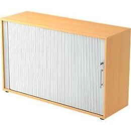 Querrollladenschrank ULM, 2 OH, Rollläden alusilber, B 1200 x T 400 x H 748 mm, Buche-Dekor