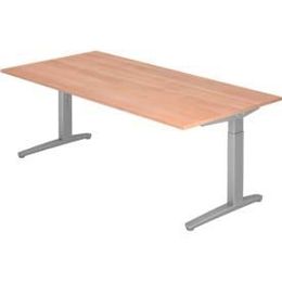 Schreibtisch TOPAS LINE, manuell höheneinstellbar, B 2000 mm, Nussbaum/silber/silber