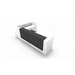 Winkeltheke Spezia, B 3655 x T 2055 x H 1130 mm, weiß/Leder grau