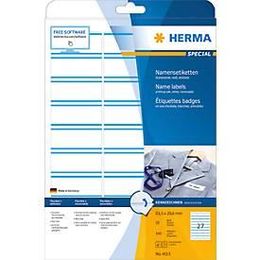 Namens- und Textiletiketten Herma, A4, 63,5 x 29,6 mm, weiß, blaue Streifen, 540 Stück