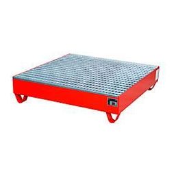 Bauer Stahl-Auffangwanne mit Gitterrost, 1200 x 1200 mm, rot RAL 3000