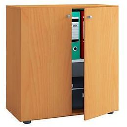 Flügeltürenschrank, aus Holz, 2 OH, Griffknöpfe, höhenverstellbarer Fachboden, B 700 x T 400 x H 740 mm, Buche