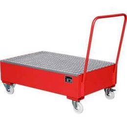 Bauer Stahl-Auffangwanne mit Rollen+Griff, 1200 x 800 mm, rot RAL 3000
