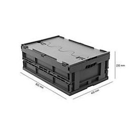 EURO-Maß Faltbox 6422 NG DL, mit Deckel, für Lager- und Mehrwegtransport, 41,4 Liter, grau