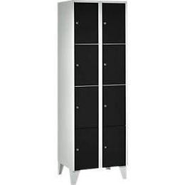 Wertfachschrank 300 mm, 2 Abteile, 8 Fächer, Sicherheitszylinderschloss, Fuß, tiefschwarz