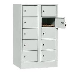 Schließfachschrank, Stahlbl., Türanschl. rechts, Zylinderschloss, 10 Fächer, B 600 x H 965 mm, l.grau RAL 7035/l.grau RAL 7035