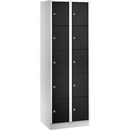 Wertfachschrank 300 mm, 2 Abteile, 10 Fächer, Sicherheitszylinderschloss, Sockel, tiefschwarz