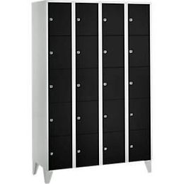 Wertfachschrank 300 mm, 4 Abteile, 20 Fächer, Sicherheitszylinderschloss, Fuß, tiefschwarz