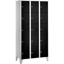 Wertfachschrank 300 mm, 3 Abteile, 15 Fächer, Sicherheitszylinderschloss, Fuß, tiefschwarz