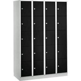 Wertfachschrank 300 mm, 4 Abteile, 20 Fächer, Sicherheitszylinderschloss, Sockel, tiefschwarz