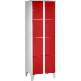 Wertfachschrank 300 mm, 2 Abteile, 8 Fächer, Sicherheitszylinderschloss, Fuß, feuerrot