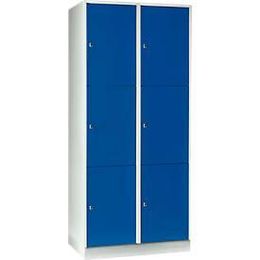 Wertfachschrank 400 mm, 2 Abteile, 6 Fächer, Sicherheitszylinderschloss, Sockel, enzianblau