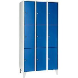 Wertfachschrank 300 mm, 3 Abteile, 9 Fächer, Sicherheitszylinderschloss, Fuß, enzianblau
