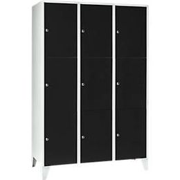 Wertfachschrank 400 mm, 3 Abteile, 9 Fächer, Sicherheitszylinderschloss, Fuß, tiefschwarz