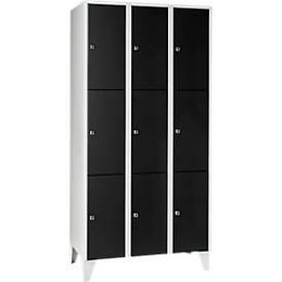 Wertfachschrank 300 mm, 3 Abteile, 9 Fächer, Sicherheitszylinderschloss, Fuß, tiefschwarz