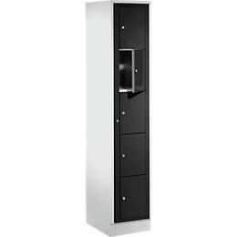 Verteilerschrank, mit Zentraltür, Abteilbreite innen 350 mm, Breite 350 mm, 5 Fächer, tiefschwarz