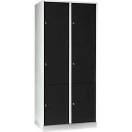 Wertfachschrank 400 mm, 2 Abteile, 6 Fächer, Sicherheitszylinderschloss, Sockel, tiefschwarz